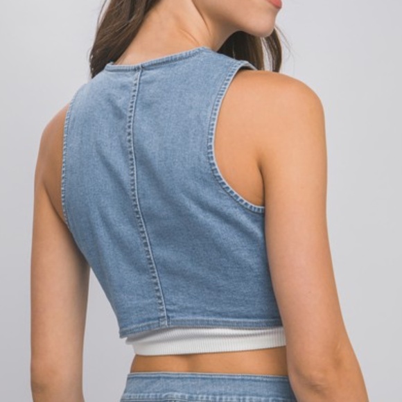 Jackets & Coats | 40 Light Wash Button Up Denim Crop Vest | Poshmark